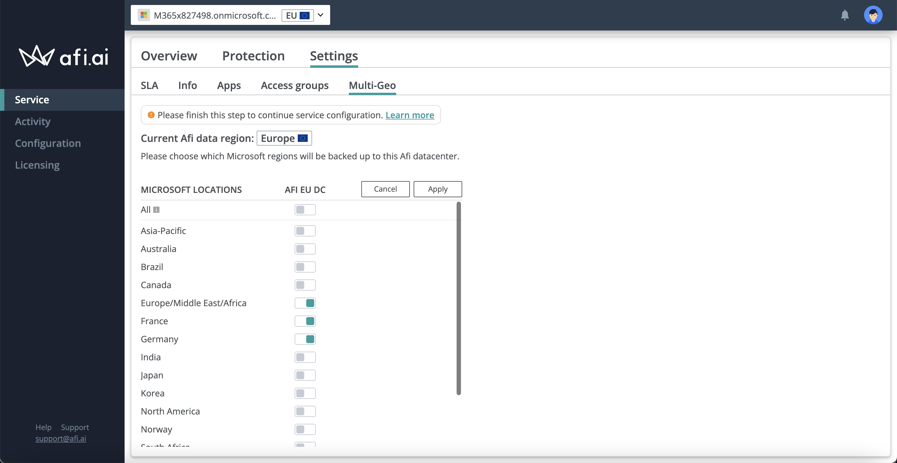 Multi-geo support in Afi Backup – Afi Backup